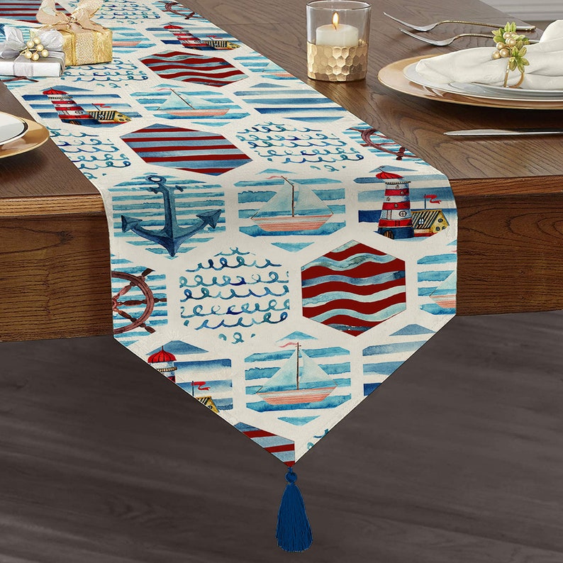 Hexagon Design Table Runner Triangle Dining Runner Nautical - Etsy