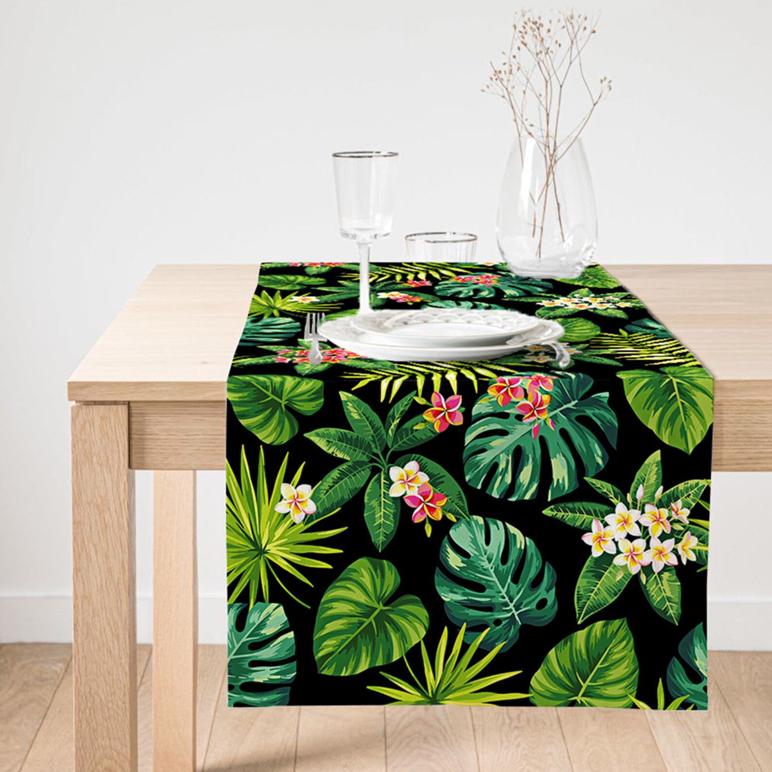 Giant Leaves Table Runner Houndstooth Table Runner Monstera | Etsy