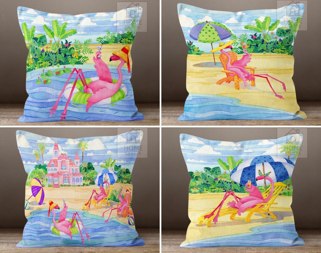 Pink Flamingo Pillow Cover, Tropical Pillow Top, Chic Decorative Sofa ...