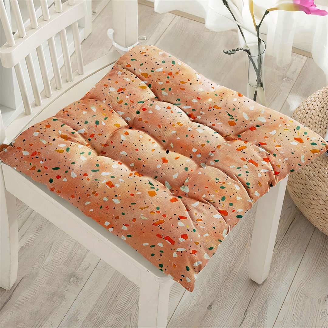 Terrazzo Design Chair Cushions, Mosaic Style Seat Pad, Orange Accent ...