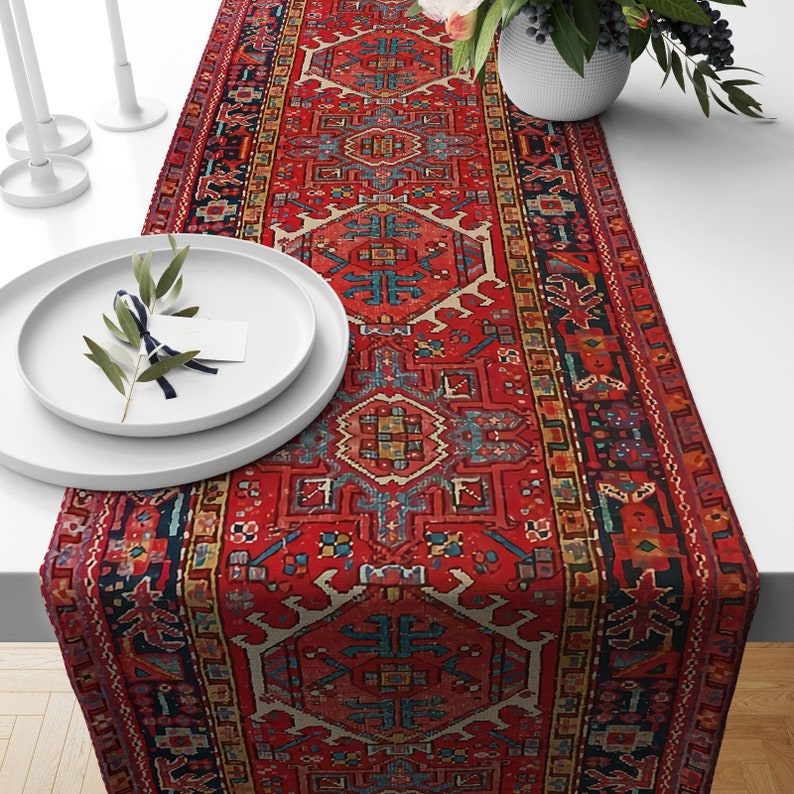 Rug Style Table Runner, Ethnic Table Topper, Turkish Kilim Printing ...