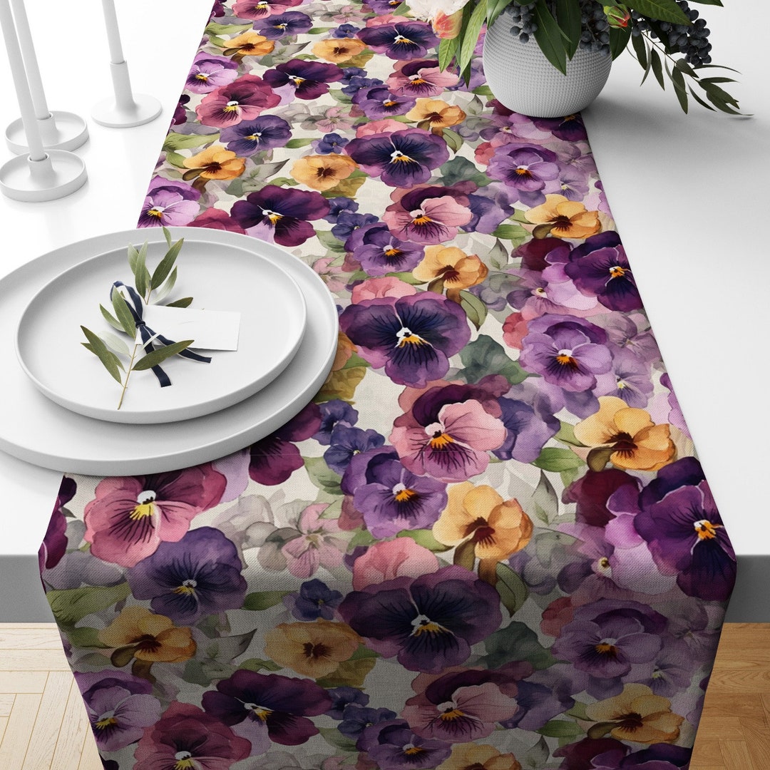 Red Peonies Table Runner, Pansies Table Decoration, Cherry Blossom ...