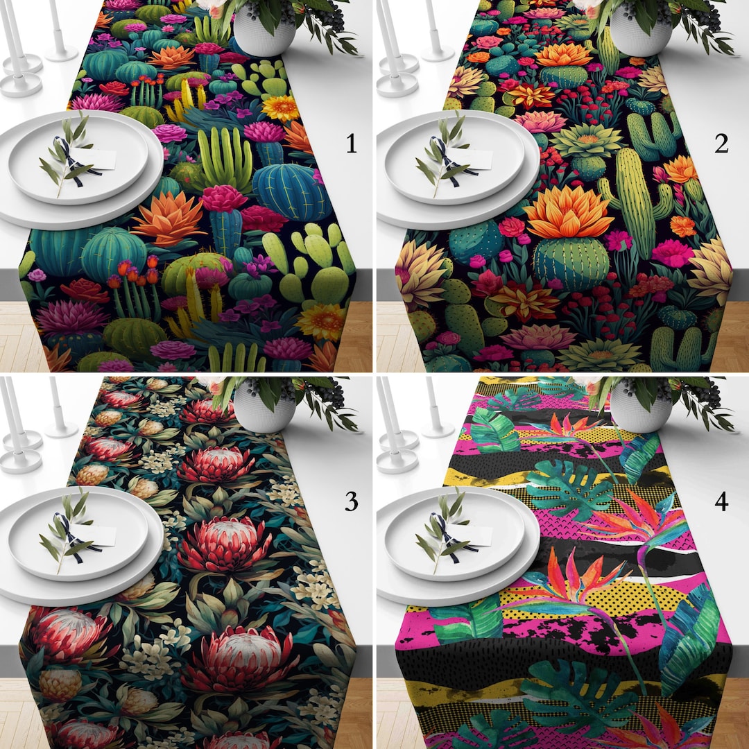 Cactus Floral Table Runner, Succulent Table Decor, King Proteas Table ...