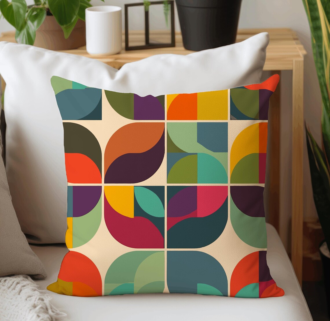 Retro Seamless Pattern Pillowcase, Mid Century Modern Pillow Cover ...