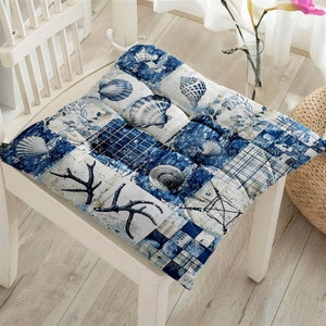 Sea Theme Chair Cushions, Nautical Puffy Seat Pads, Sea Shell Square ...