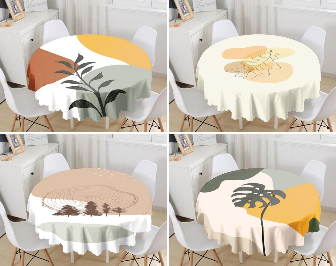 Abstract Leaves Pattern Circle Tablecloth, Butterscotch & Peach Color ...