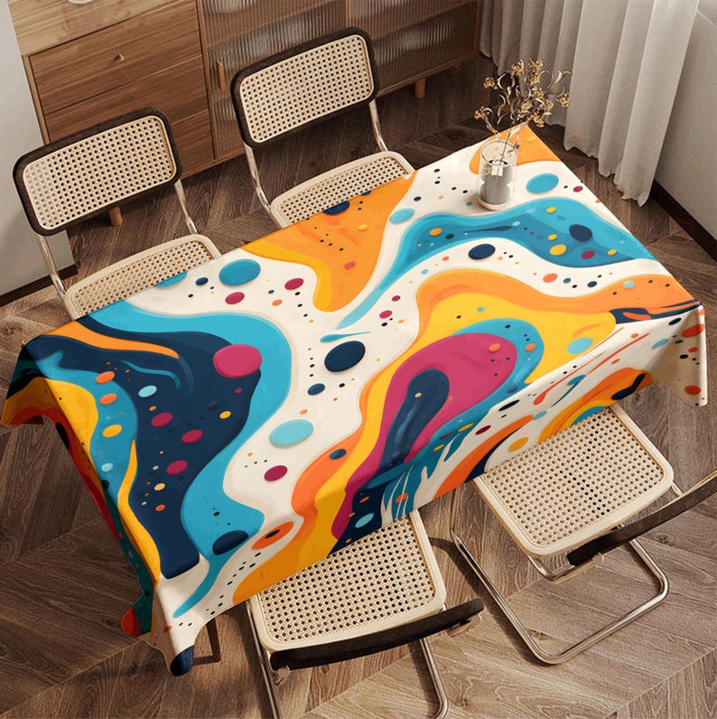 Funky Abstract Tablecloth, Mid Century Modern Table Linen, Colorful Art ...