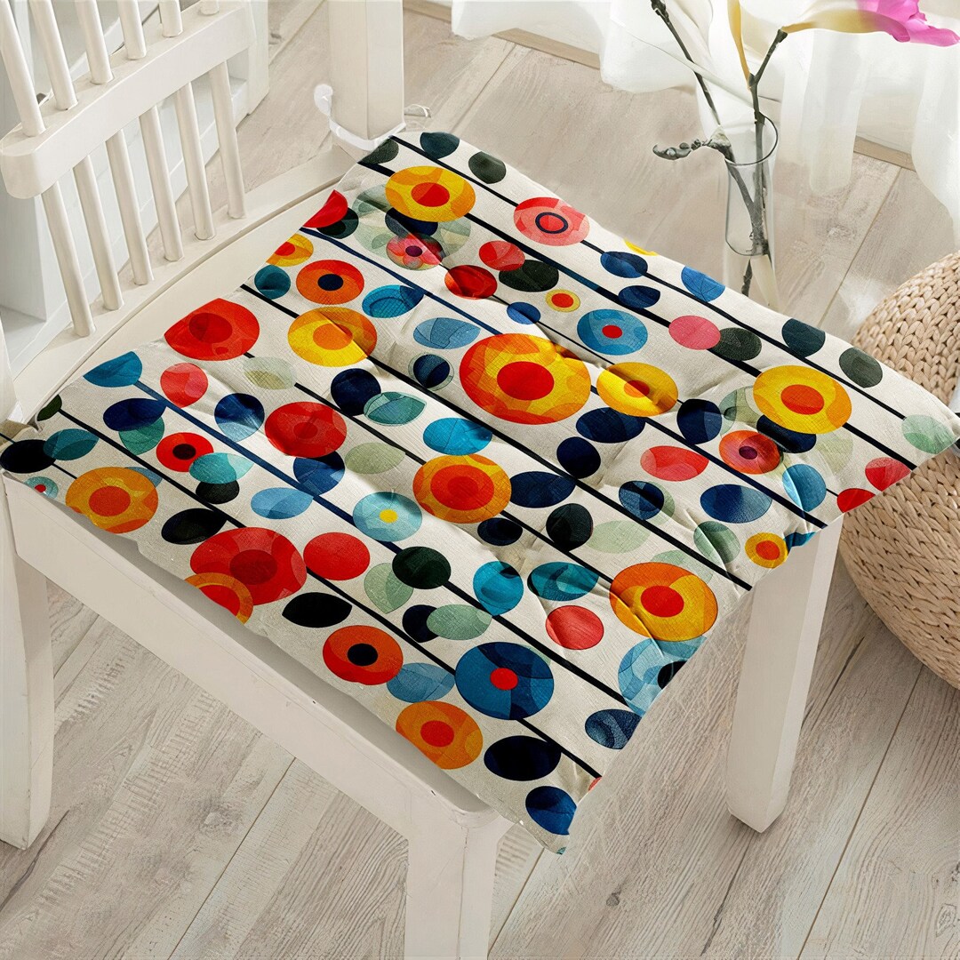 Abstract Floral Chair Pads, Colorful Modern Puffy Seat Cushion ...
