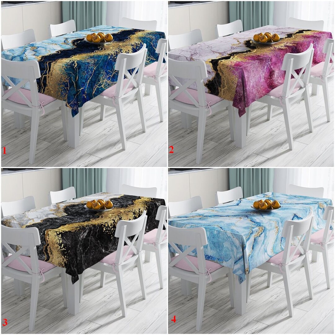 Marble Pattern Tablecloth, Blue Marble Table Cover, Modern Design ...