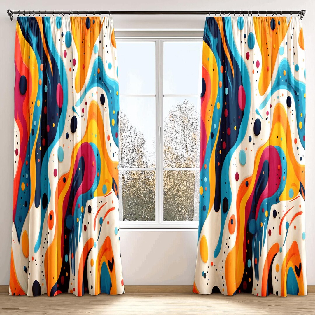 Colorful Abstract Art Curtain, Multicolor Wave Design Valance, Bold ...
