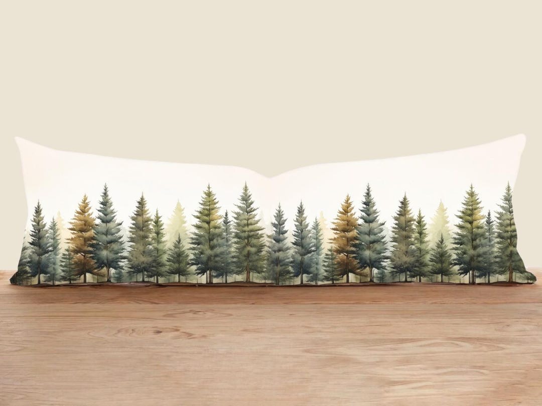 Extra Long Lumbar Pillow Cover, Pine Tree Forest Body Pillow Case, Blue ...