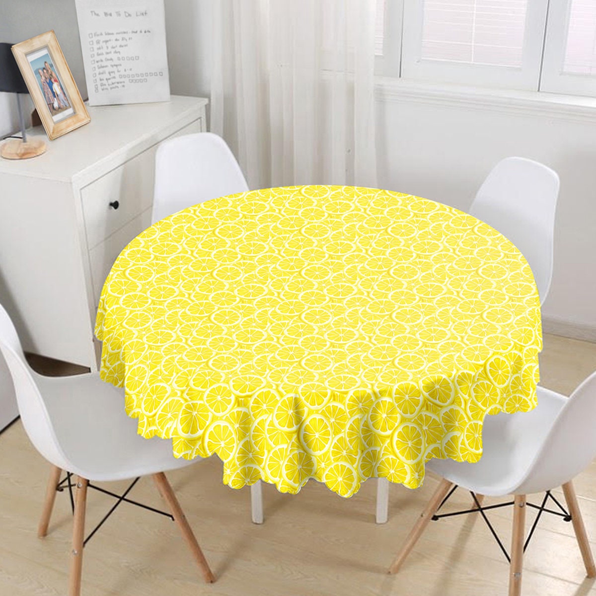 Lemon Print Round Tablecloth, Yellow Citrus Kitchen Decor - Etsy