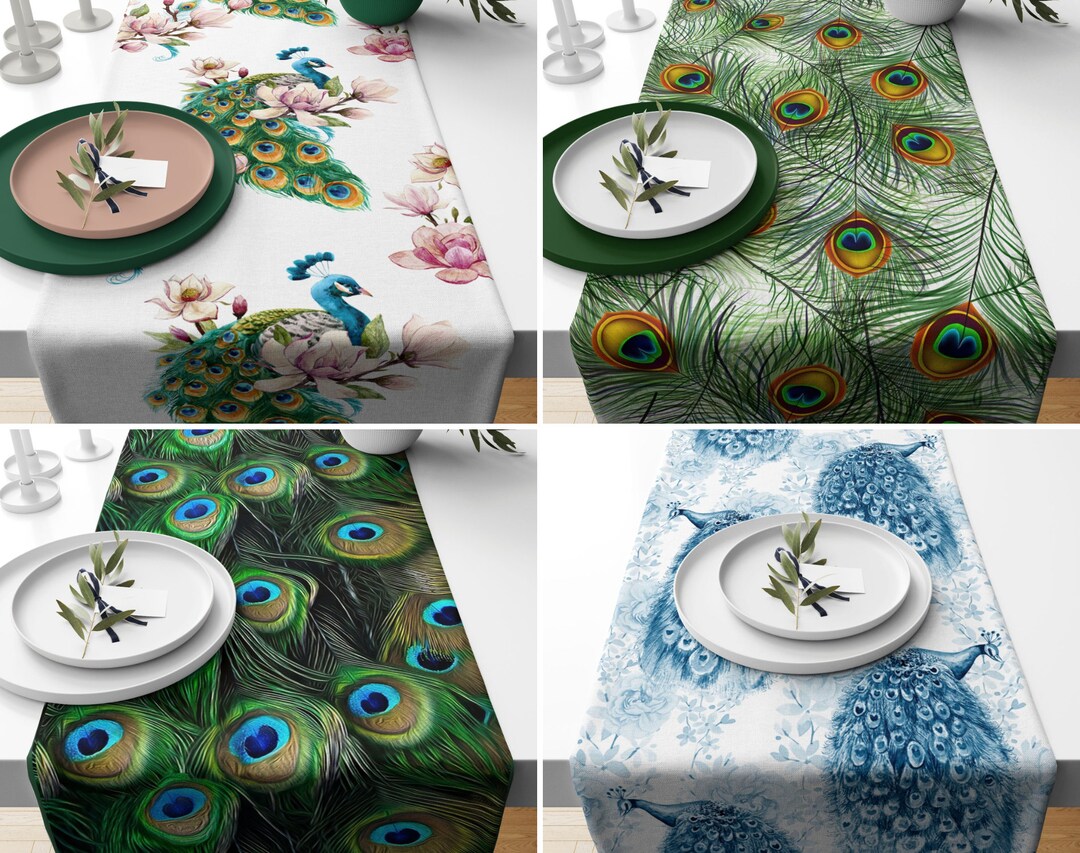 Peacock Table Runner, Peacock Feather Table Topper, Decorative Table ...