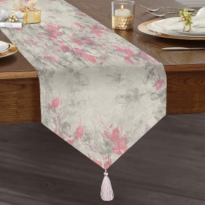 Gray Pink Rose Table Runner Triangle Table Linen Grandeur - Etsy
