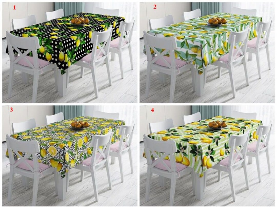 Lemon Tablecloth, Floral Lemon Table Decor, Lemon Table Cloth ...