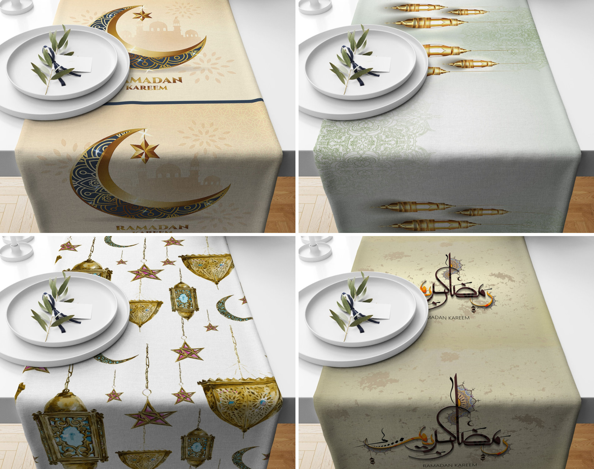 Ramadan Kareem Print Table Runner, Star Style Table Linen, Lampion ...