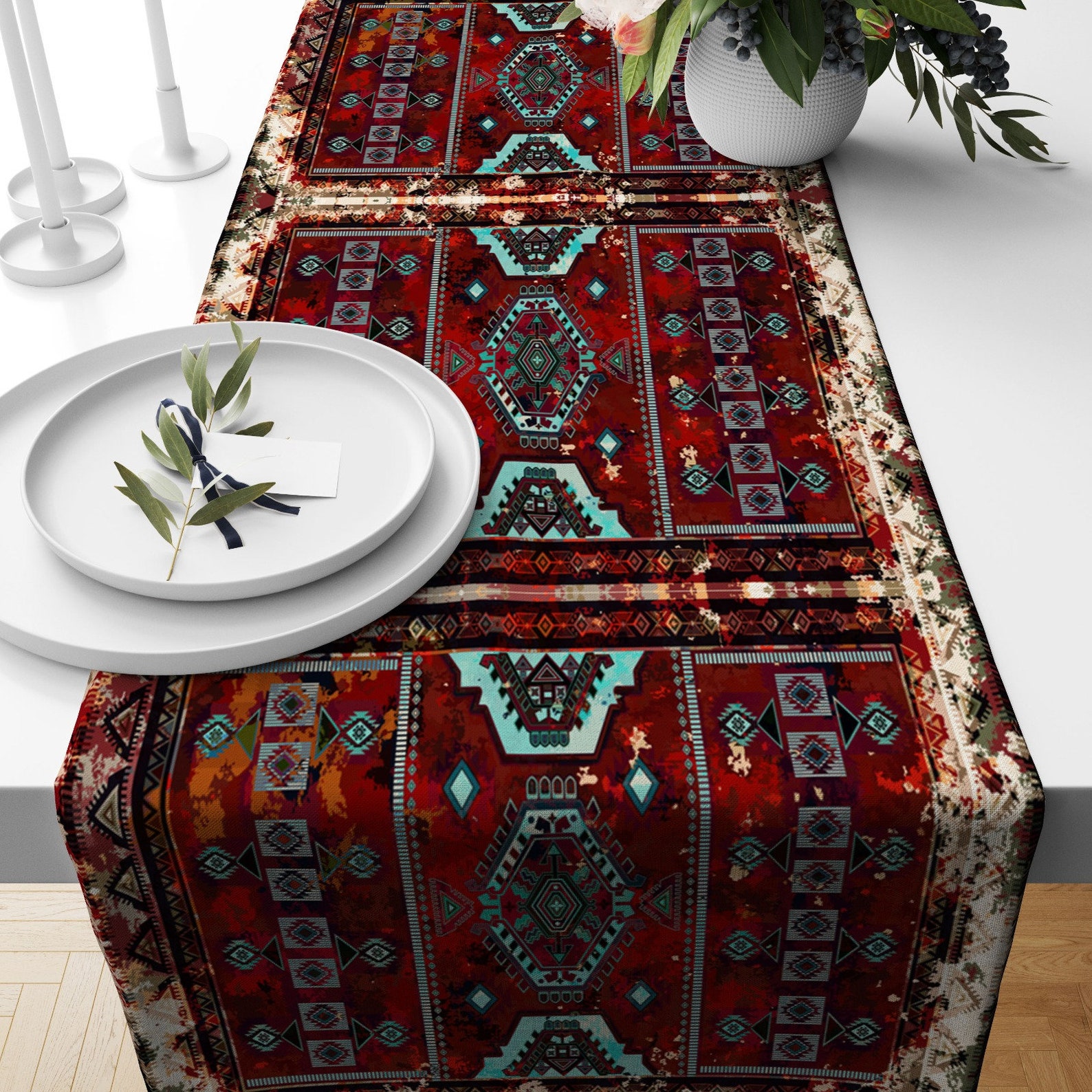 Turkish Kilim Table Runner, Persian Rug Style Table Topper, Ethnic ...