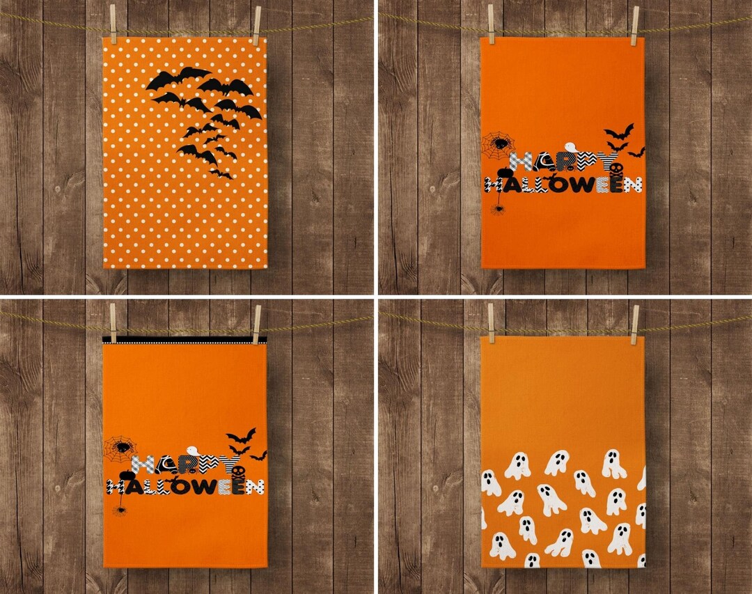 Happy Halloween Kitchen Utensils, Orange Bat Print Hand Towel, Funny ...