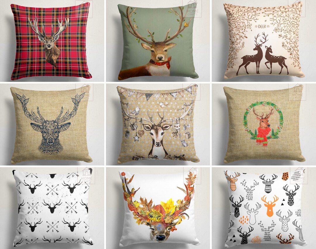 Deer Pillow Covers, Christmas Elk Gift, Deer Throw Pillow, Reindeer ...
