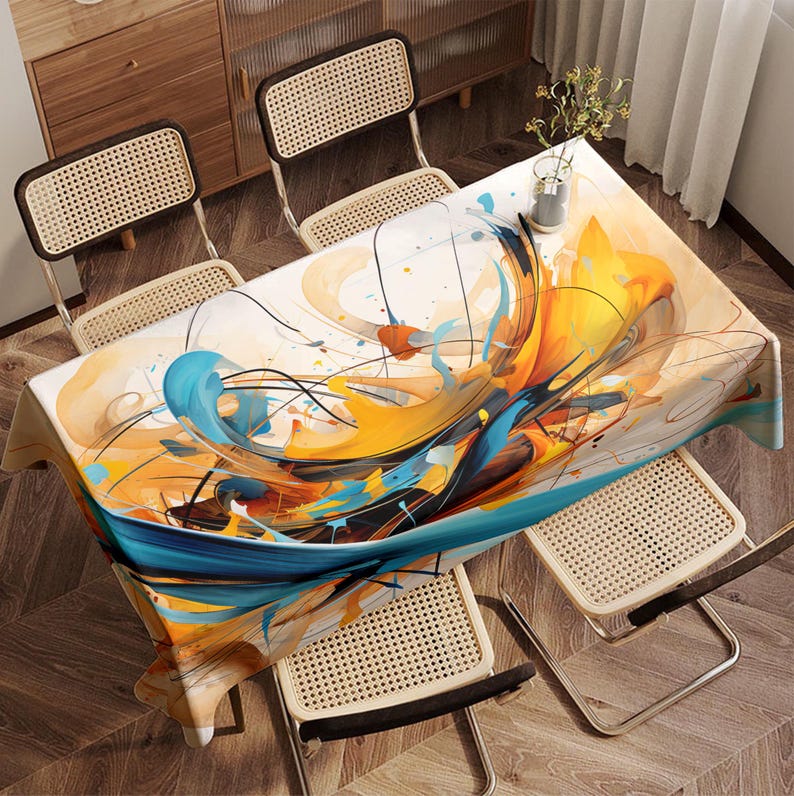 Funky Abstract Tablecloth, Mid Century Modern Table Linen, Colorful Art ...