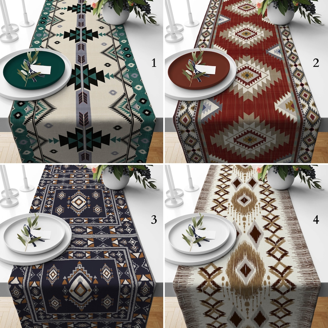 Aztec Design Table Runner, Ethnic Table Top, Turkish Kilim Printing ...