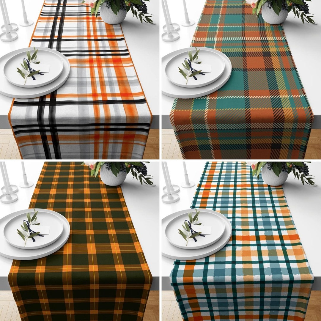 Orange Blue Plaid Table Runner, Checker Tablecloth, Tartan Table Sheet ...