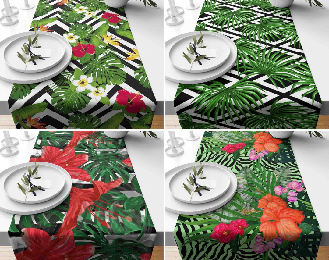 Monstera Leaves Table Runner, Palm Tree Leaves Table Runner, Bird of ...