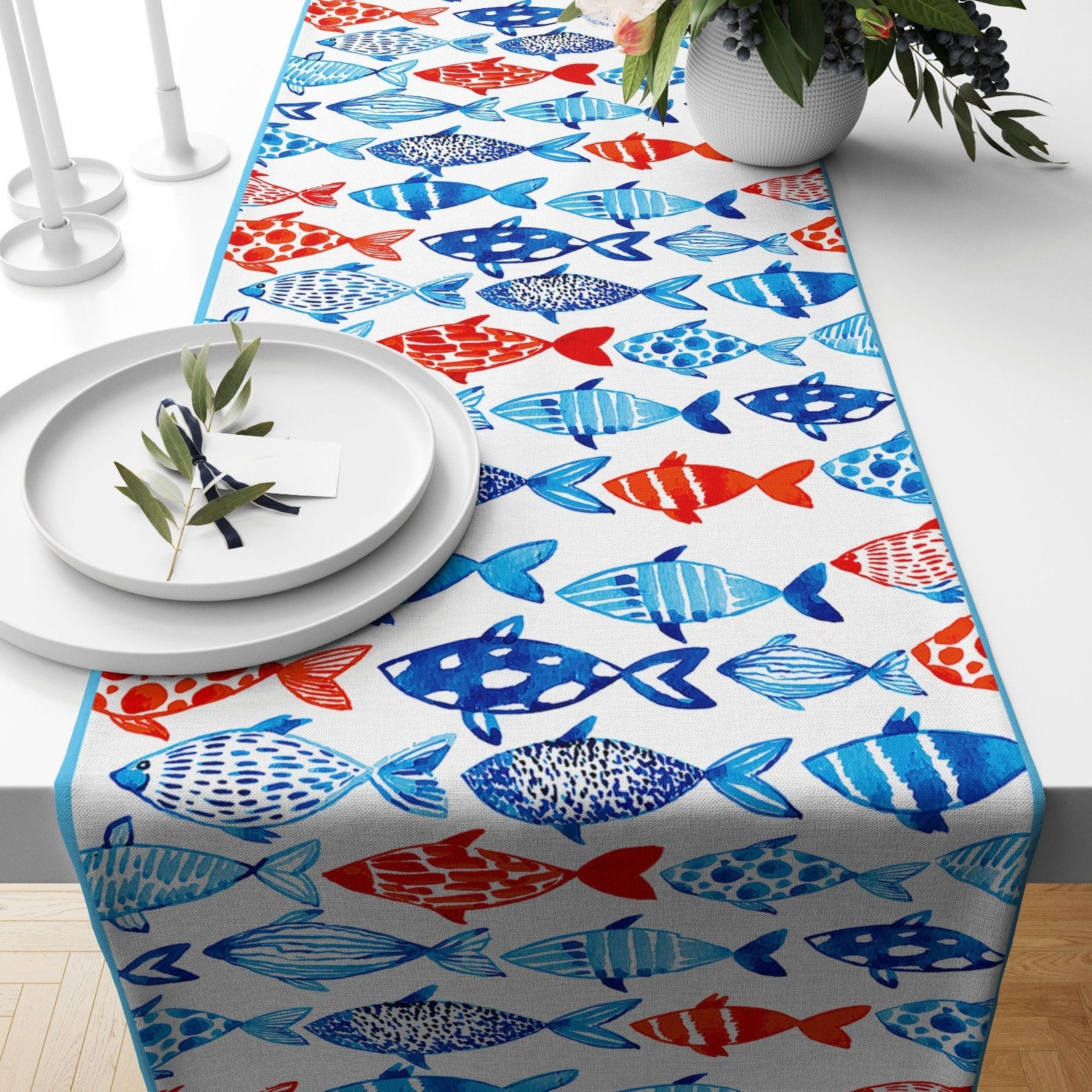Fish Pattern Table Runner Nautical Runner Decorative Table - Etsy