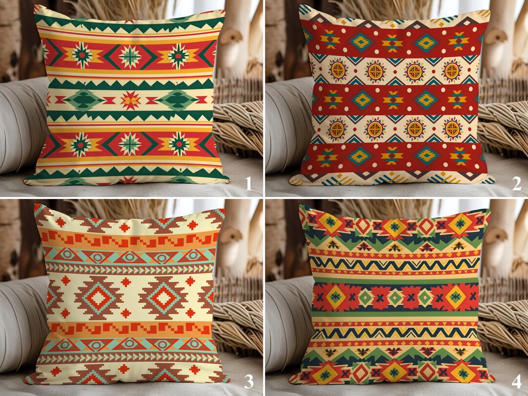 Vintage Native Inspired Pillow Covers, Tribal Style Pillowcase, Aztec ...