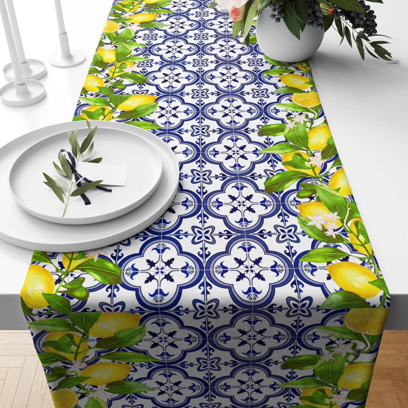 Lemon Style Table Runner Flower Pattern Table Cover Lemon - Etsy