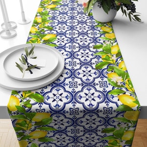 Lemon Style Table Runner, Flower Pattern Table Cover, Lemon Design ...