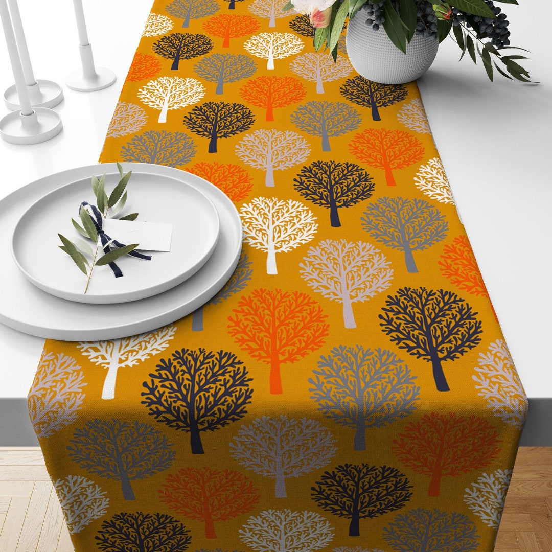 Maple Leaves Print Table Runner, Dry Leaves Runner, Modern Table Top ...