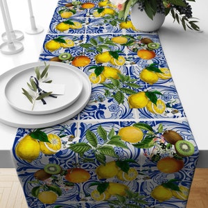 Lemon Style Table Runner, Flower Pattern Table Cover, Lemon Design ...