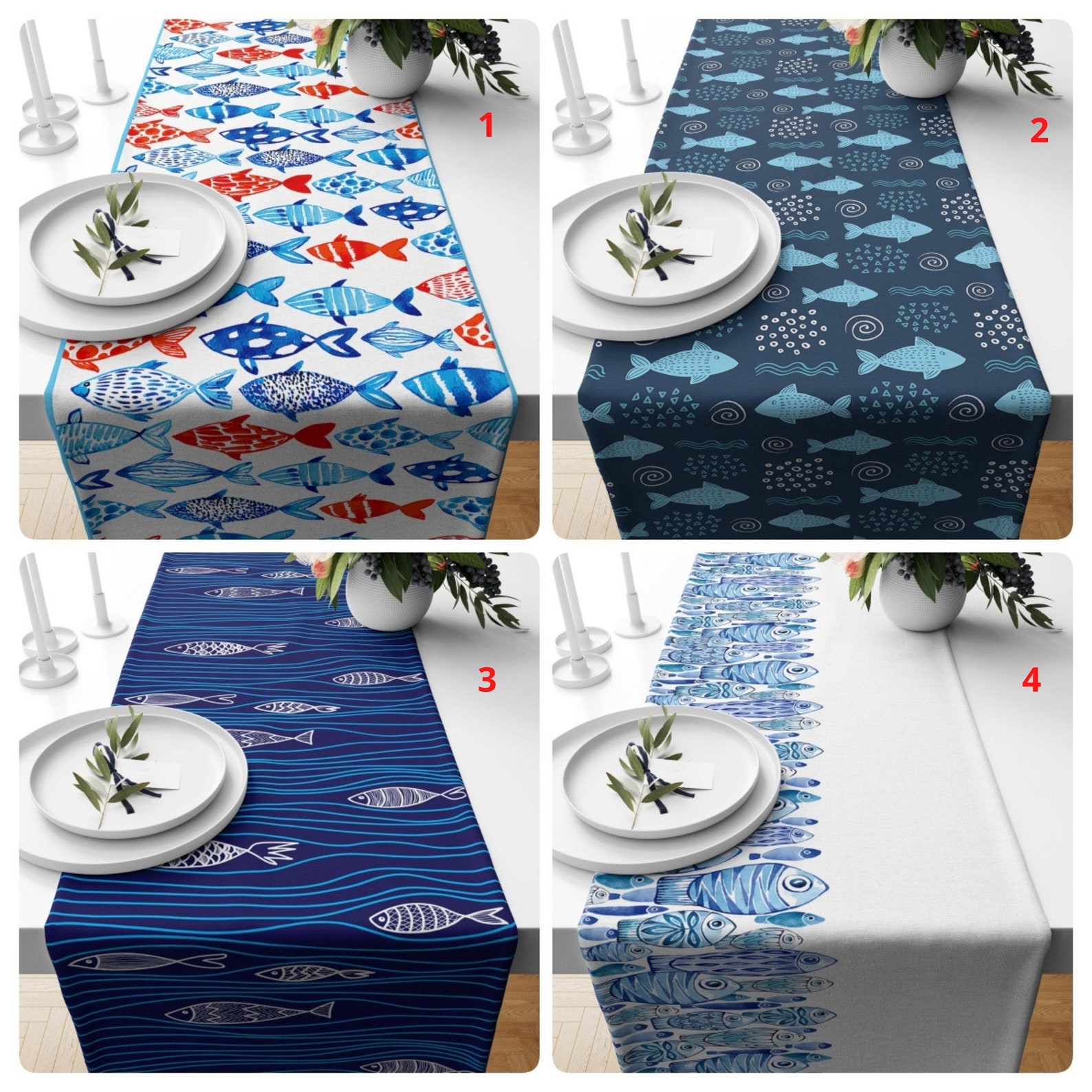 Fish Pattern Table Runner Nautical Runner Decorative Table - Etsy
