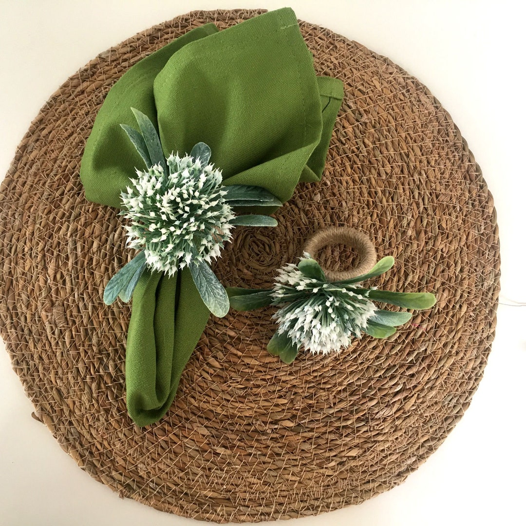 Handmade Napkin Rings, White & Green Napkin Rings, Spring Flowers ...