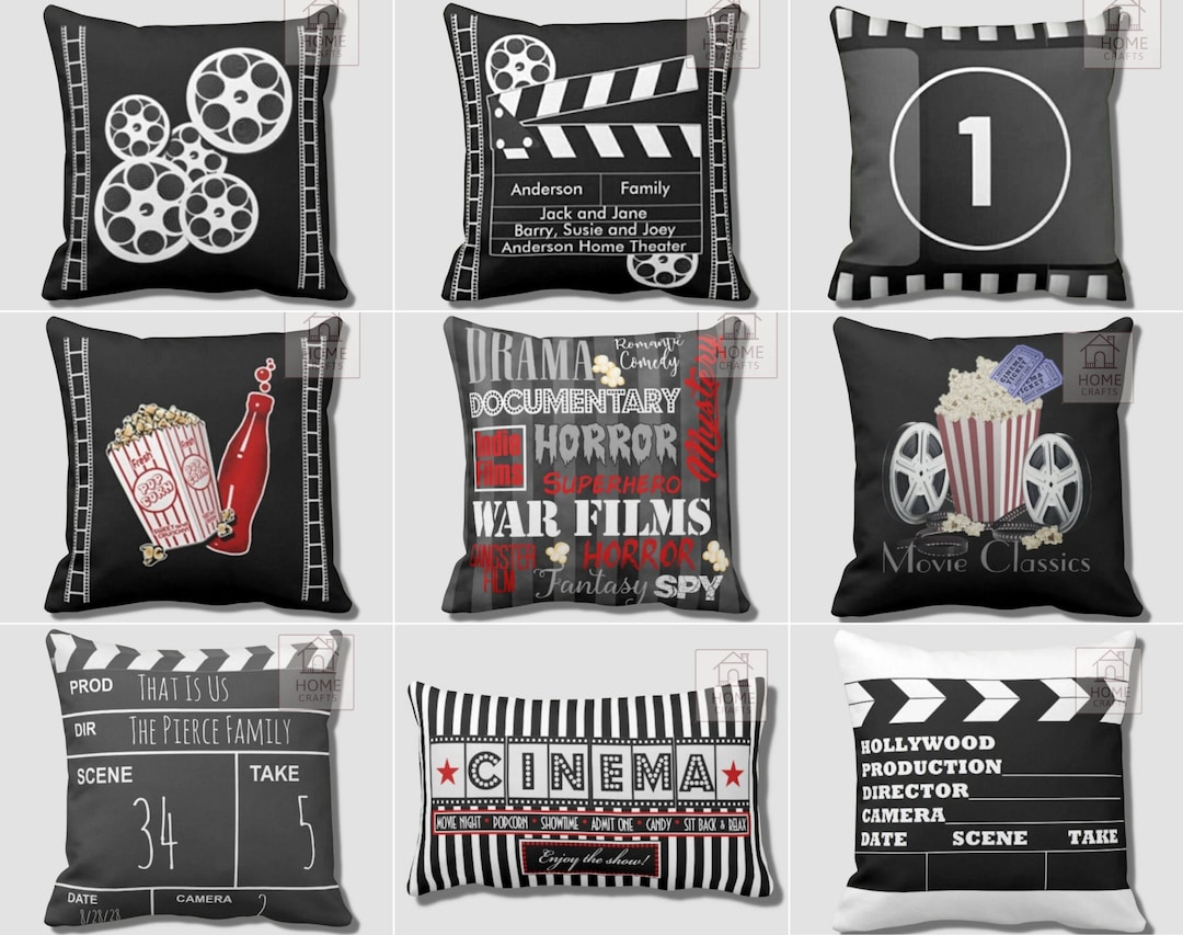 Movie Theater Cinema Pillow Cases, Clapboard Design Black Throw Pillow ...
