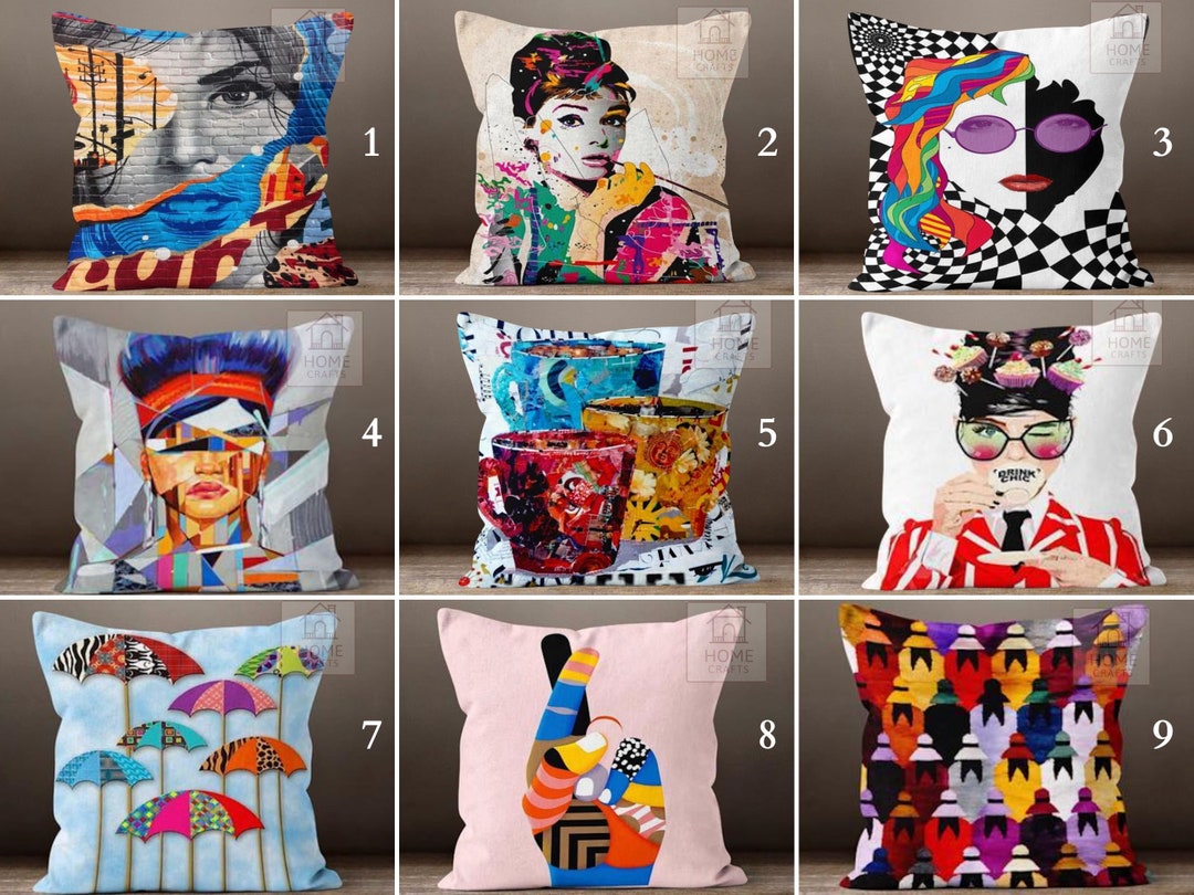 Pop Art Woman Pillow Cover, Graffiti Street Art Cushion, Funky Dorm ...
