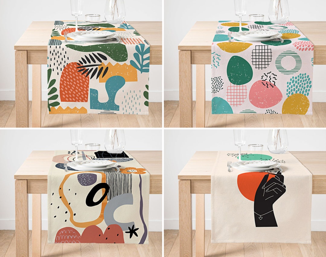 Minimalist Drawings Table Runner, Decorative Abstract Leaves Runner ...