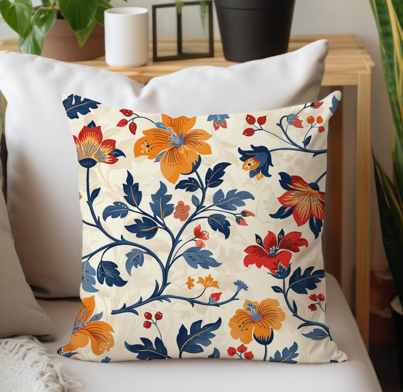 Chintz Style Throw Pillow Cover, Exotic Floral Print, Soft Cotton Blend ...