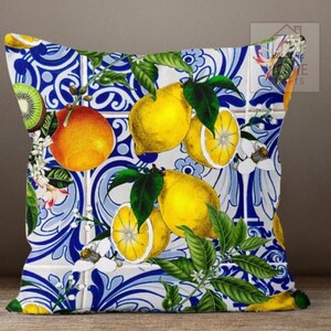 Lemons Pillow Cover, Fresh Lemon Cushion Case, Lime Outdoor Pillowcase ...