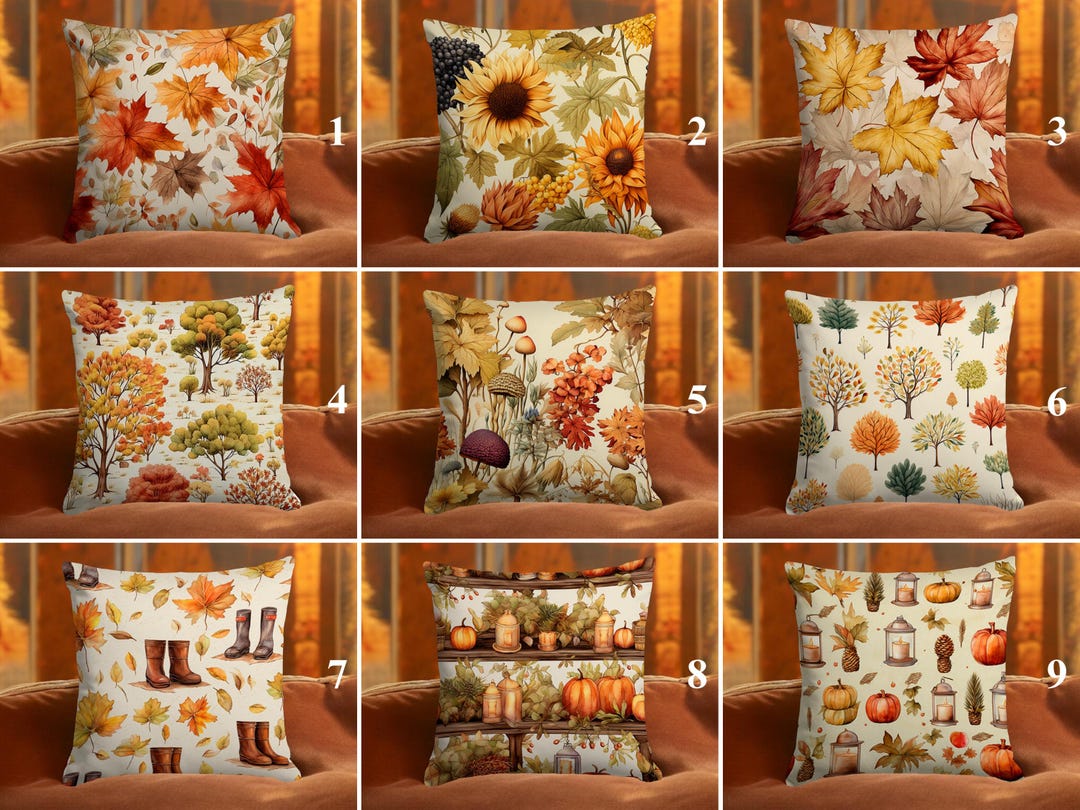 Autumn Leaves Pillow Covers, Fall Pumpkin Throw Pillow Shams, Orange ...