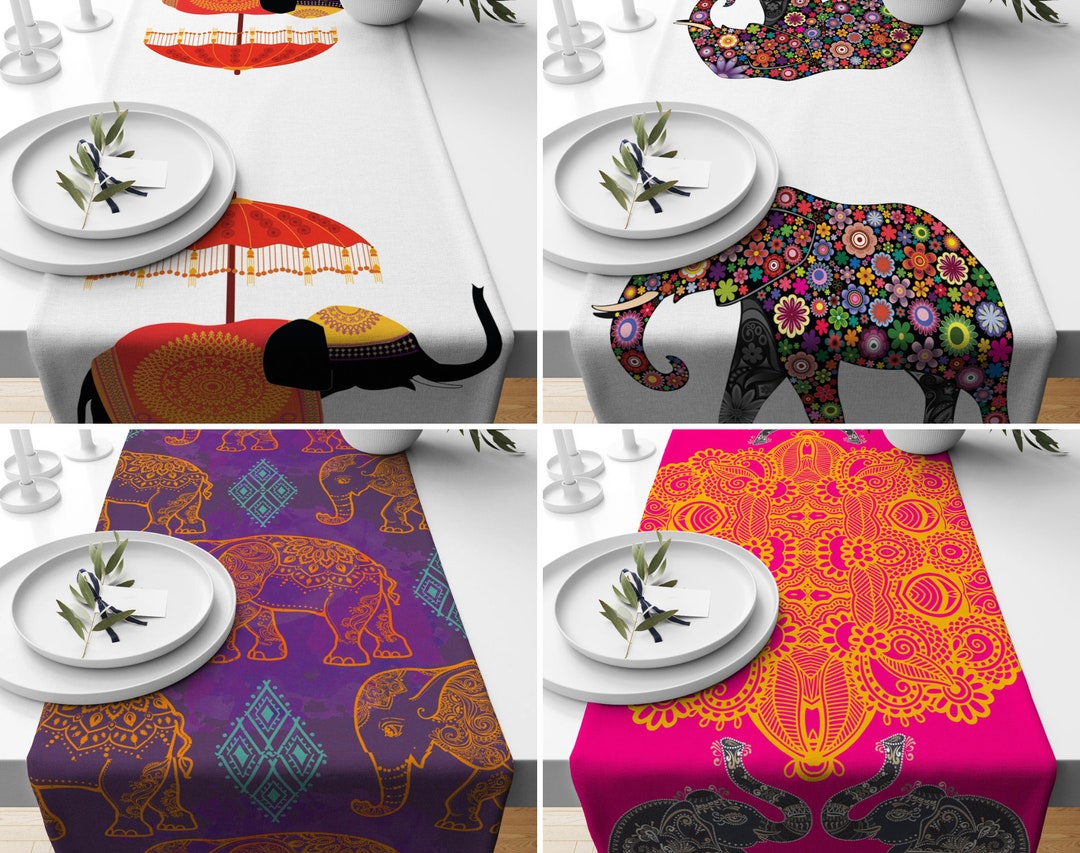 Elephant Table Runner, African Themed Table Top, Tribal Table Cover ...