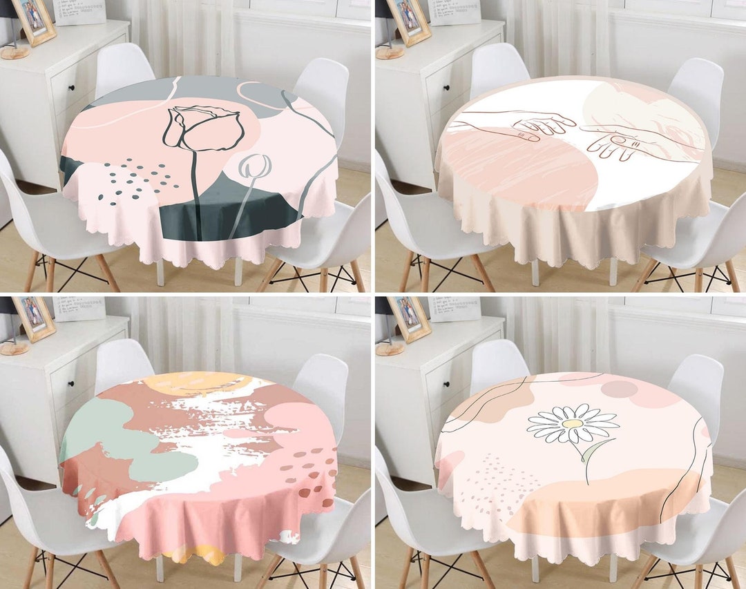 Peach & Lemonade Color Abstract Tablecloth, Circle Flower Table Cloth ...