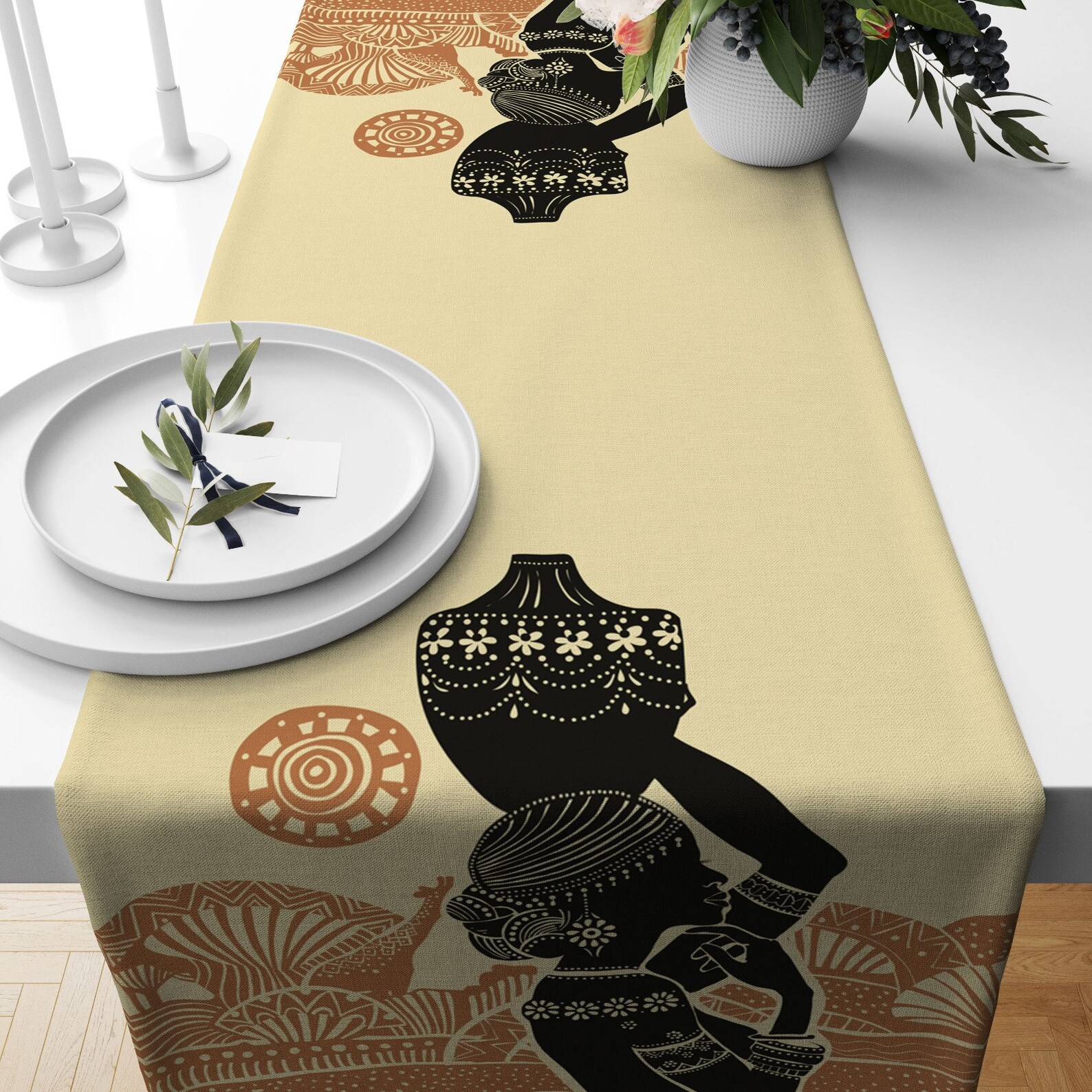 African Tribal Table Runner, Ethnic Woman Silhouette Dining Decor - Etsy