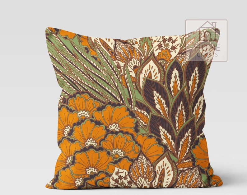 Mid Century Modern Botanical Pillow Cover, Retro Leaf Patterns, Mustard ...