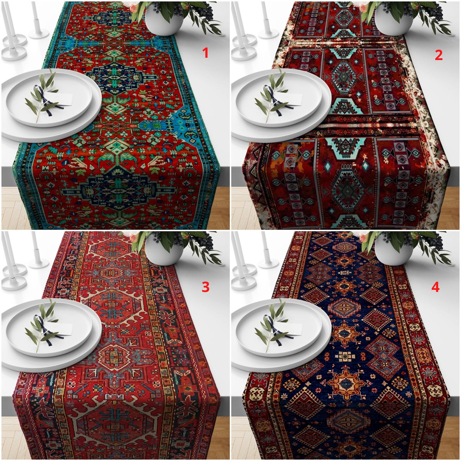 Rug Style Table Runner, Ethnic Table Topper, Turkish Kilim Printing ...