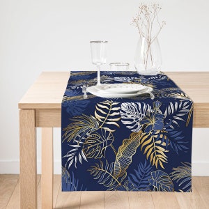 Gold Leaves Table Runner, Leaves Trend Table Cover, Gold White Kitchen ...