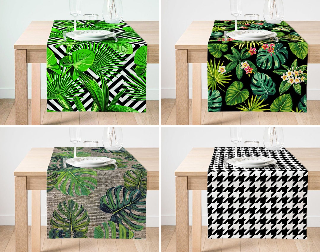 Giant Leaves Table Runner, Houndstooth Table Runner, Monstera Leaf ...