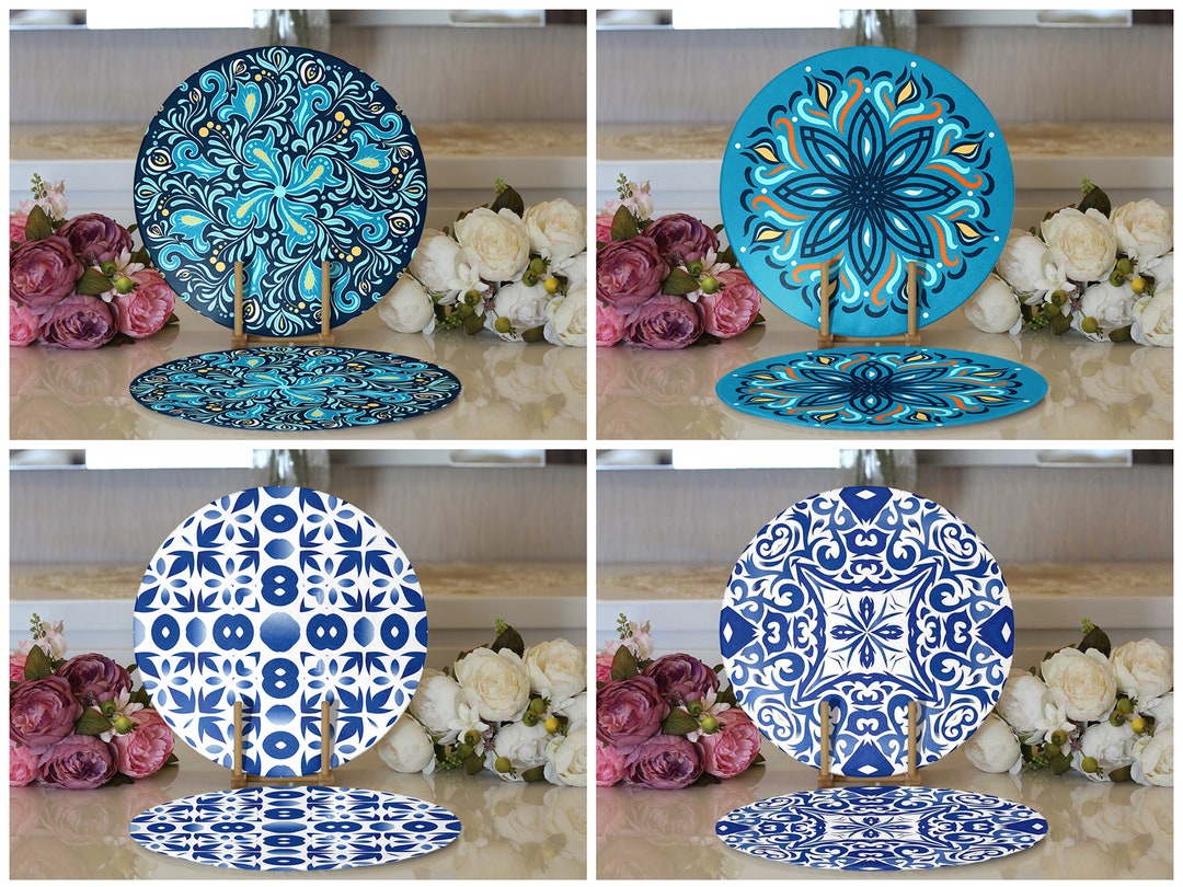 Tile Pattern Placemats (set of 2) | Blue & White Dining Decor - Etsy