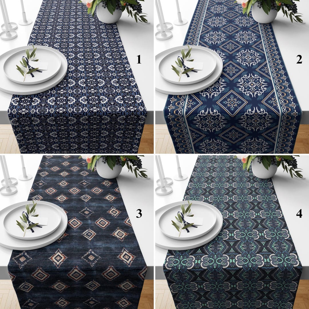 Tile Pattern Table Runner, Moroccan Style Table Runner, Mediterranean ...